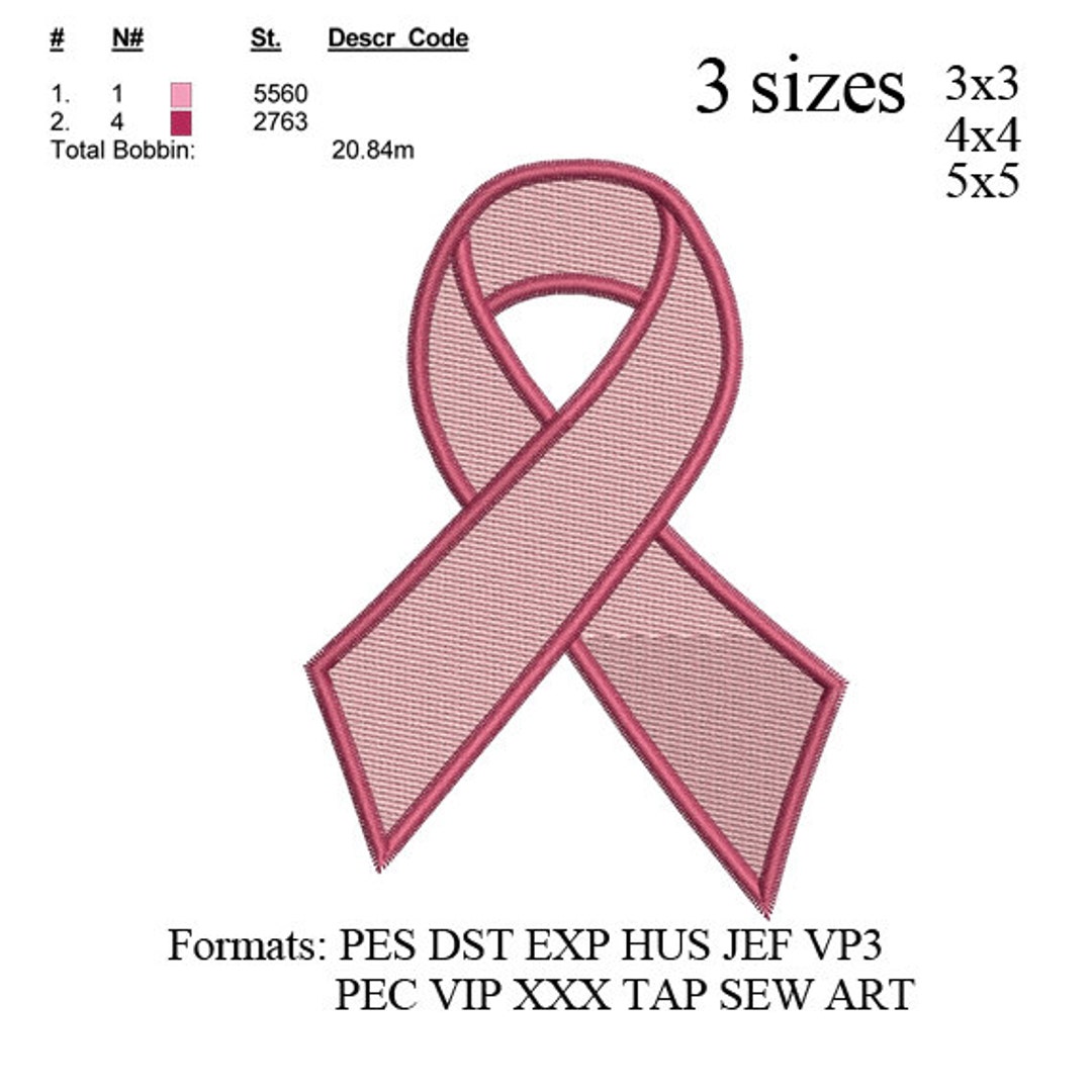 Cancer Ribbon Embroidery Design - Breast Cancer Symbol Filled Stitch ...