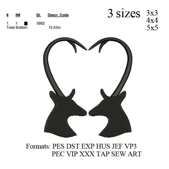 Machine à broder Buck Deer cerf coeur motif de broderie. Tête | Etsy