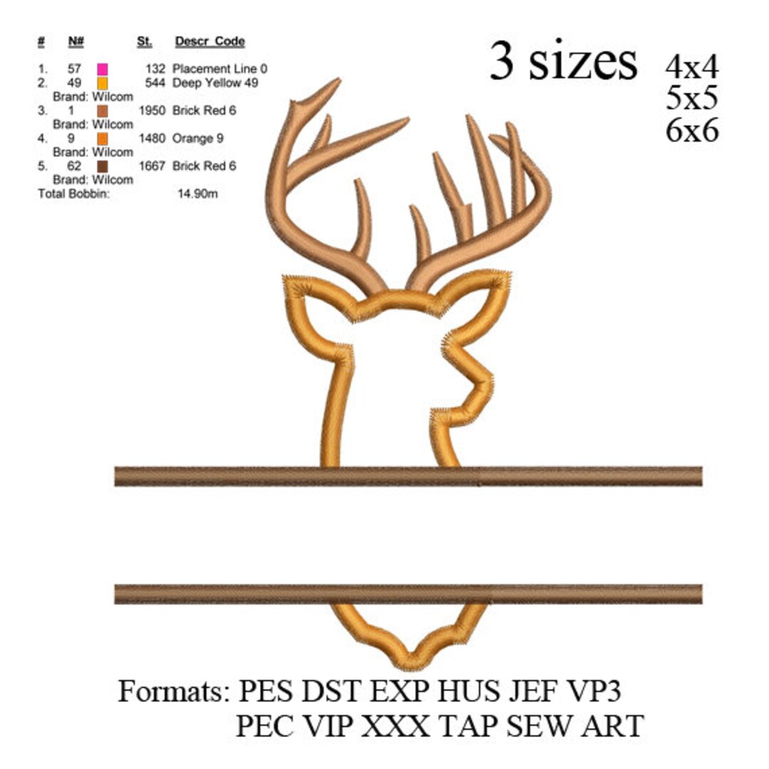 Deer Head Applique Embroidery Machine, Split Buck Deer Applique ...