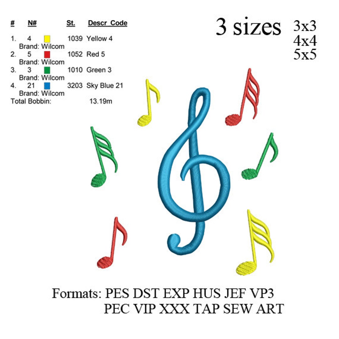 Music Note Embroidery Design, Music Note Embroidery Machine. Embroidery ...