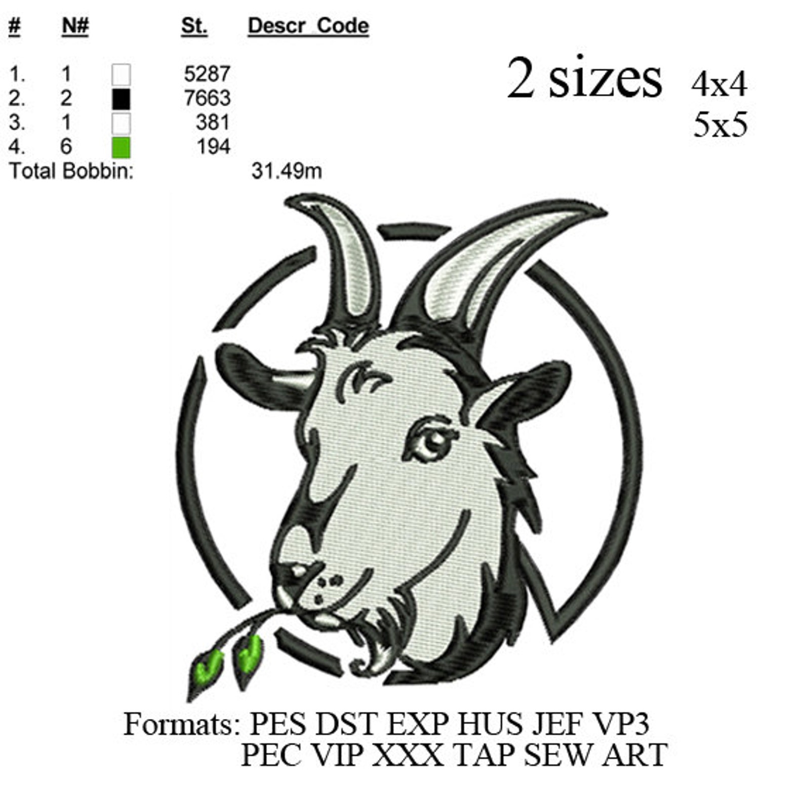 Boer Goat 2 Embroidery Machine . Embroidery Pattern . - Etsy