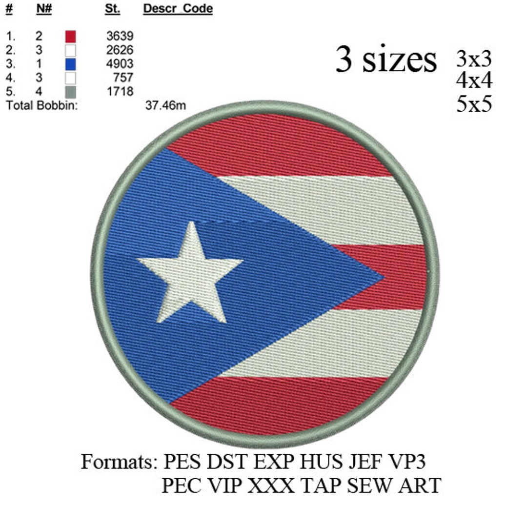 Puerto Rico Flag Embroidery Machine,embroidery Pattern,embroidery ...