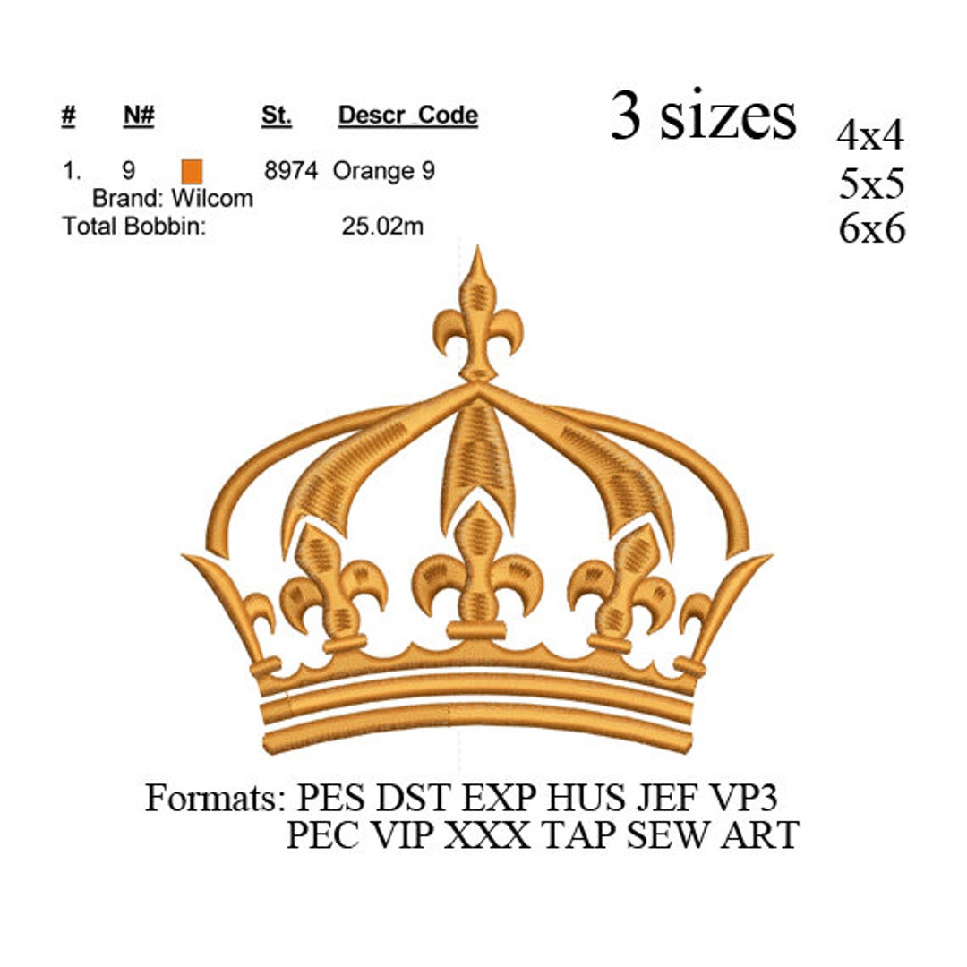 Crown Embroidery Design, Crown Embroidery Pattern 3 Sizes No 743 ...