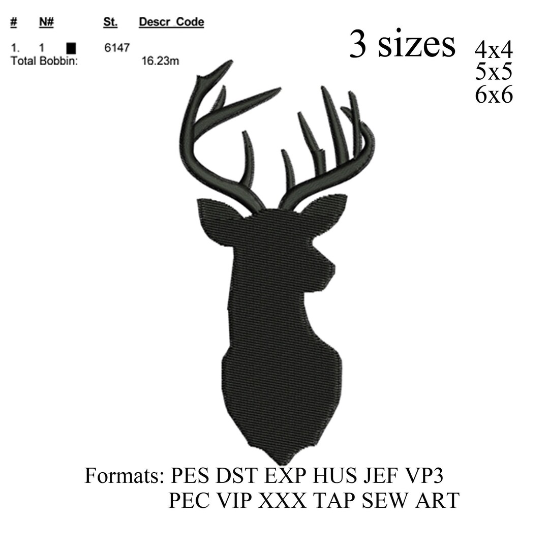 Buck Deer Embroidery Design, Buck Deer Embroidery Machine File, Deer ...