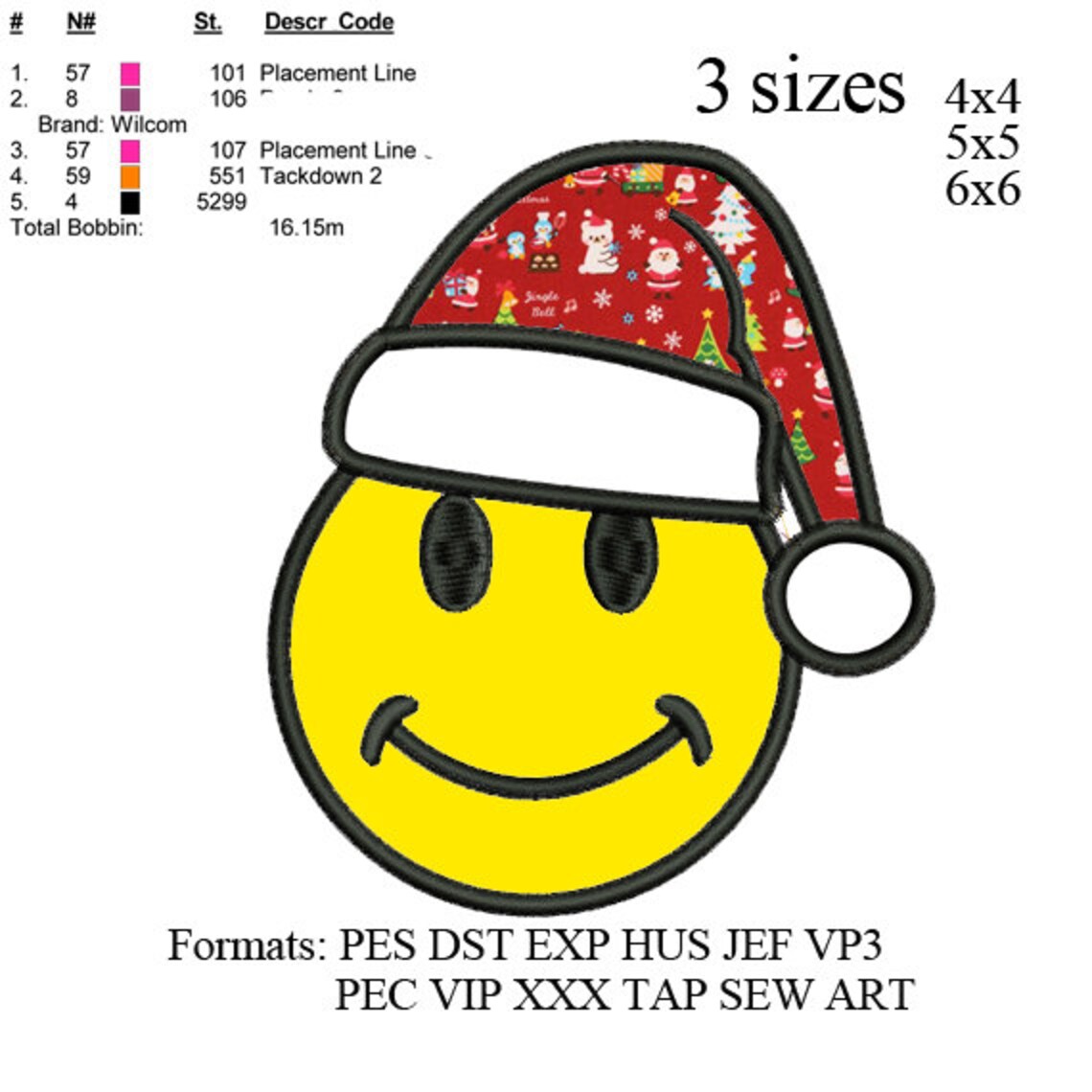 Santa Smiley Face applique Embroidery Design Christmas Machine | Etsy