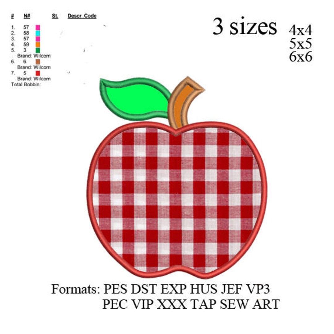 Apple Applique Embroidery Design,apple Applique Embroidery Pattern No ...