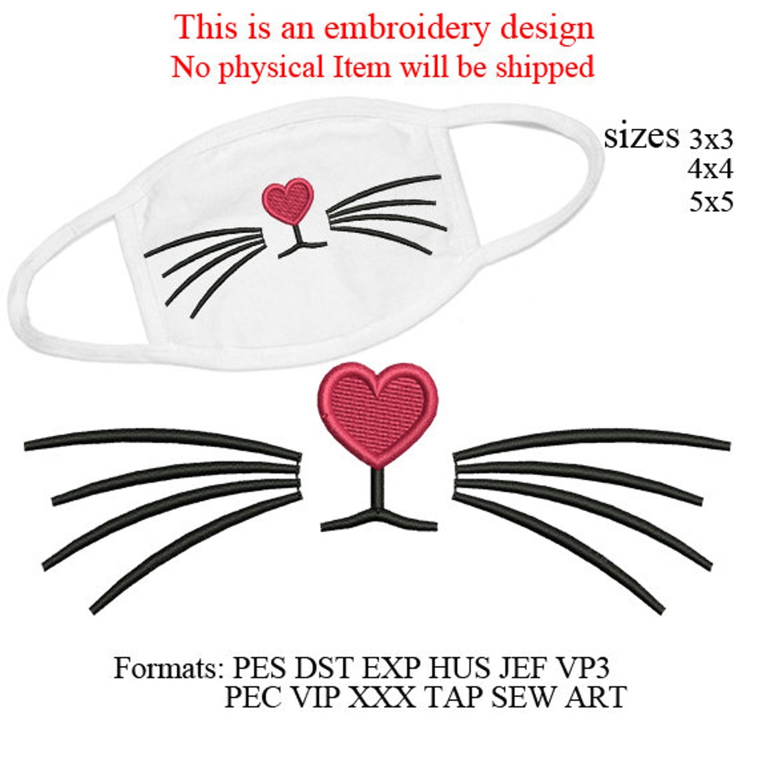 Face Mask Embroidery Design,cat Embroidery Design,machine Embroidery ...