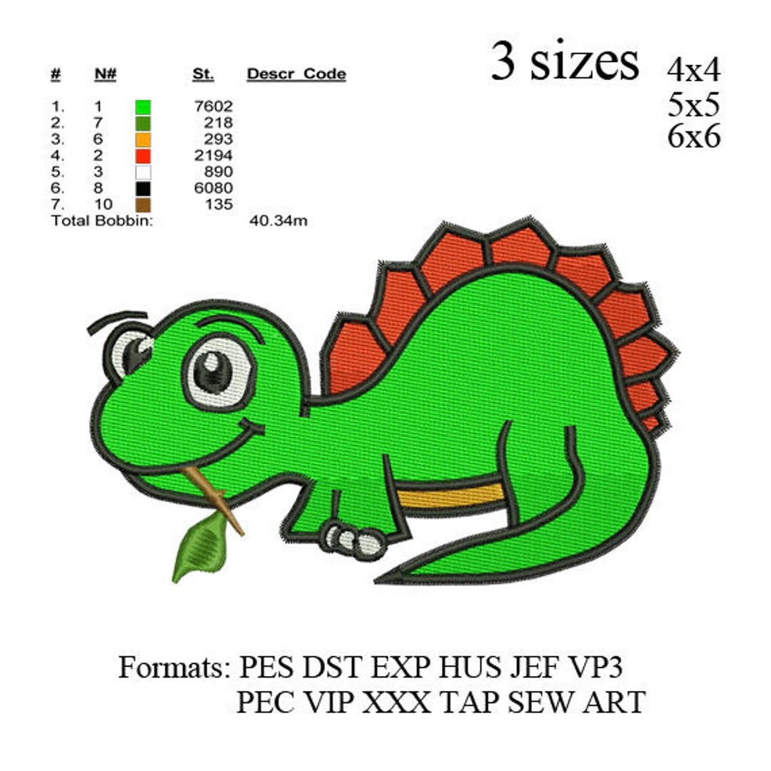 Cute Dinosaur Embroidery Design, Dinosaur Embroidery Pattern No 648 ...