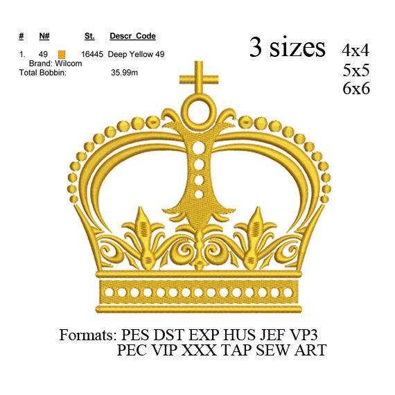 Crown Embroidery Design Crown Embroidery Pattern 3 Sizes No | Etsy
