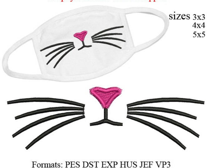 Whiskers Cat Face Mask Embroidery Design Kitty Kitten Mouth,adults Kids ...