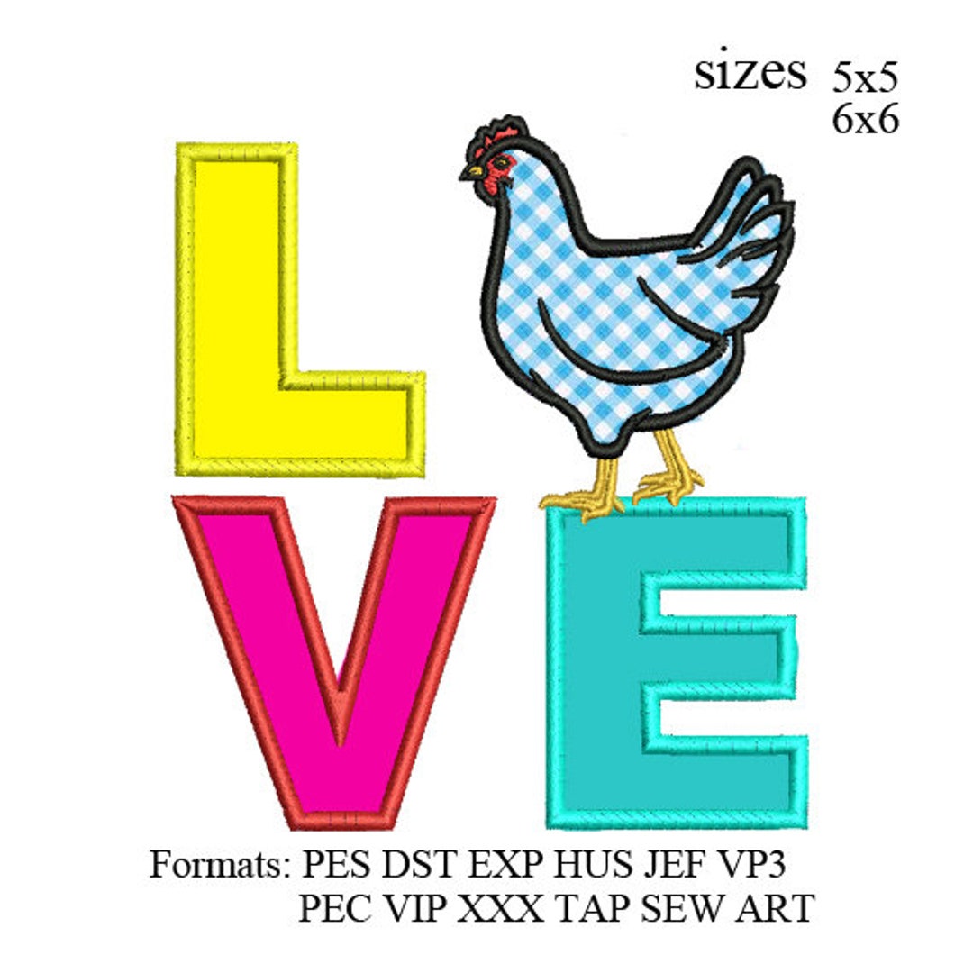 Chicken Applique Embroidery Design,chicken Love Embroidery Pattern ...