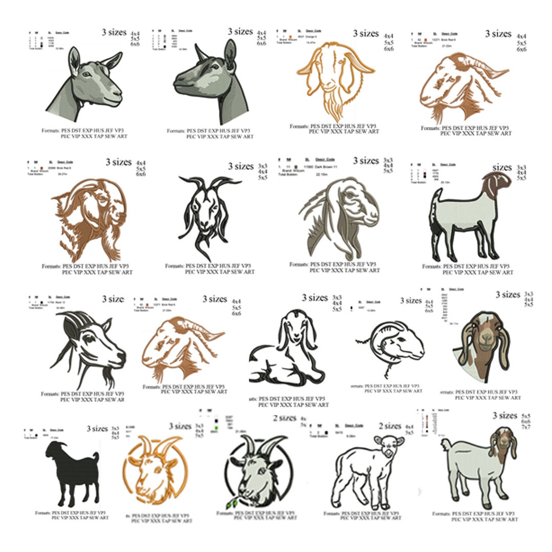 Goat Set Embroidery Design,pack of 18 Embroidery Design Motif De ...
