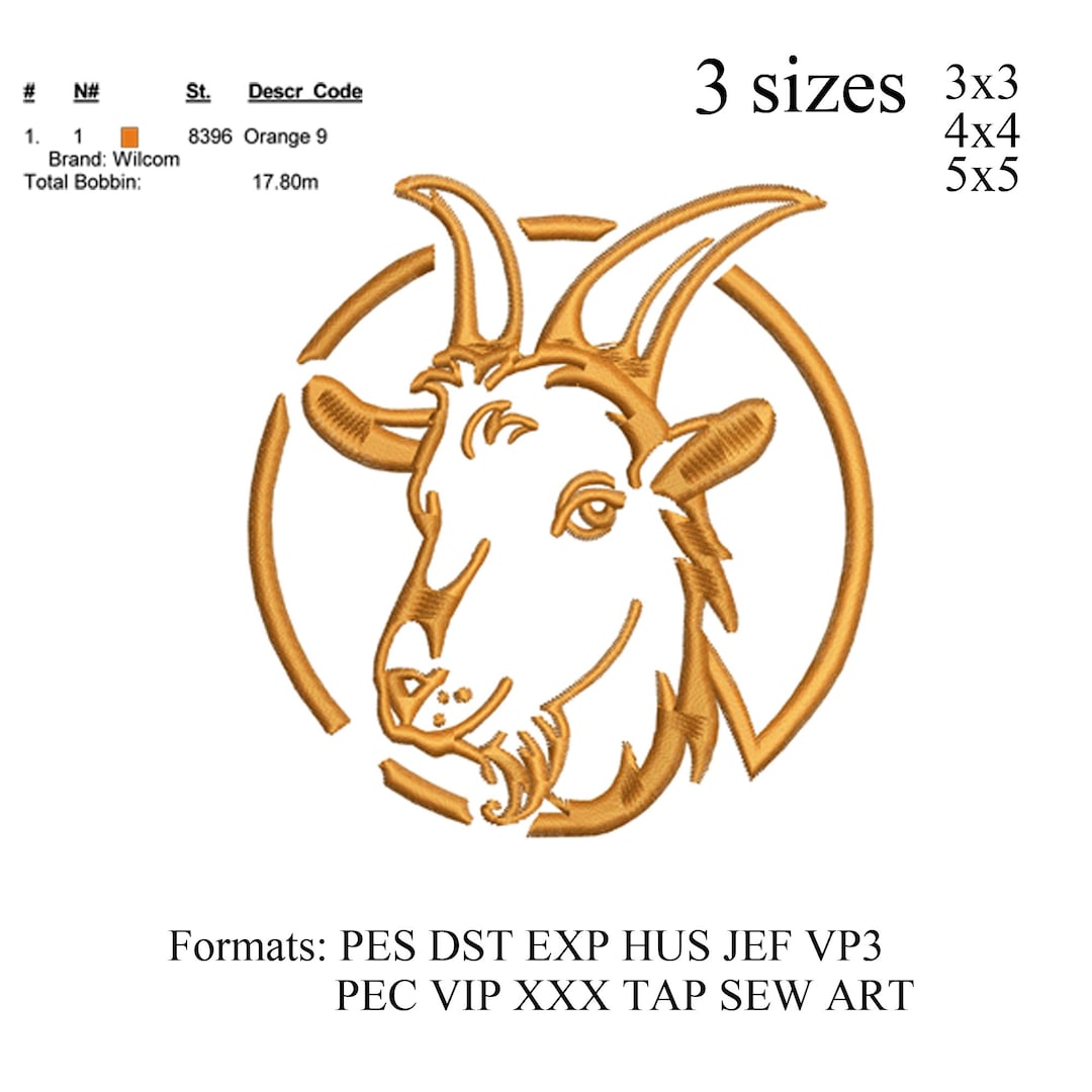 Goat Embroidery Design, Goat Embroidery Files, Motif De Broderie Chèvre ...