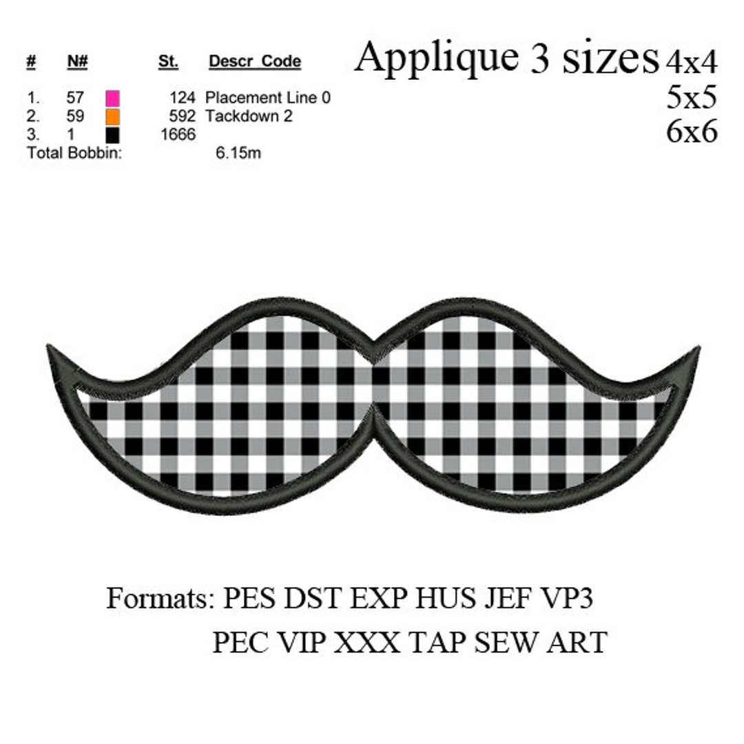 Mustache Applique Embroidery Machine Embroidery . Embroidery - Etsy