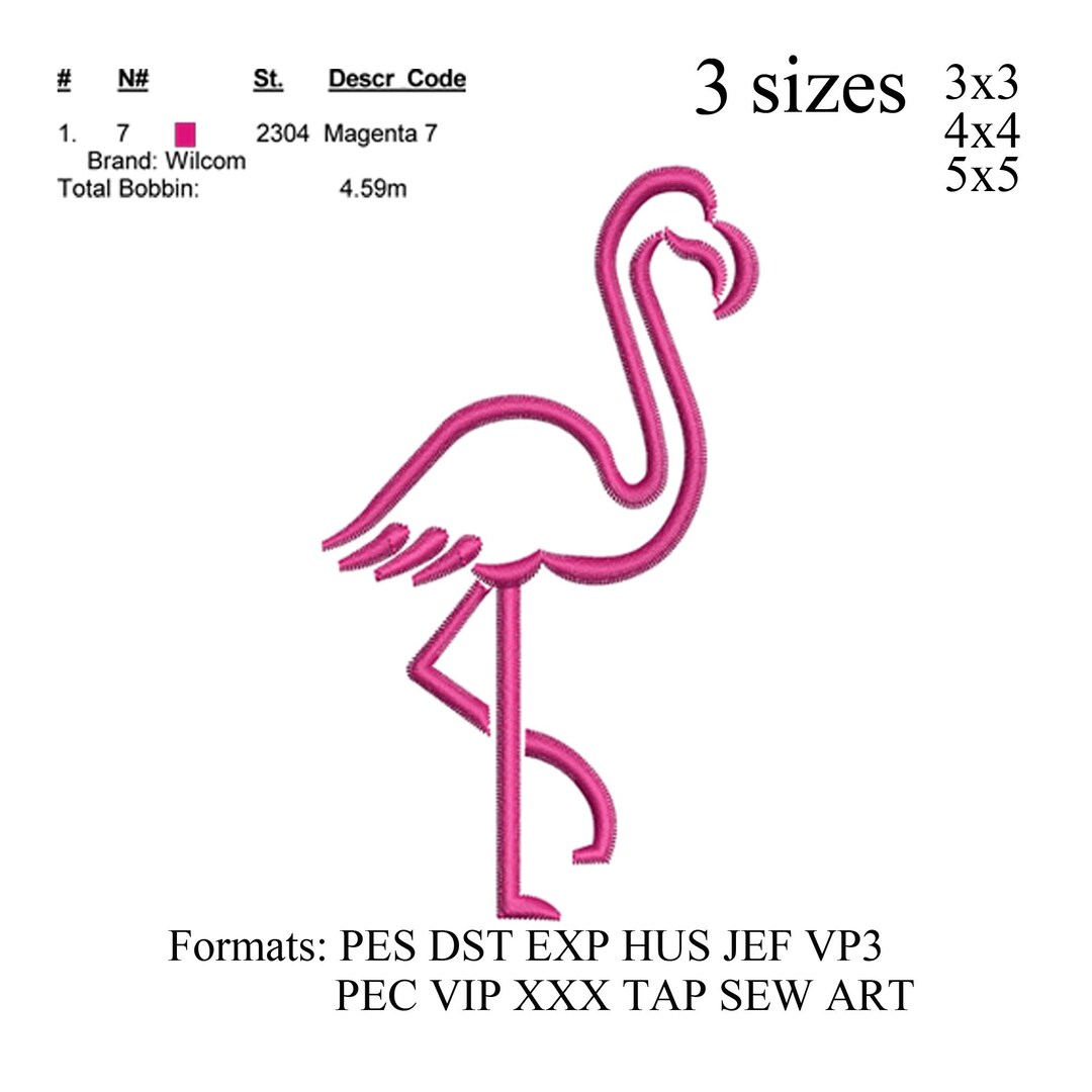 Flamingo Embroidery Design, Flamingo Embroidery Pattern, Flamingo ...