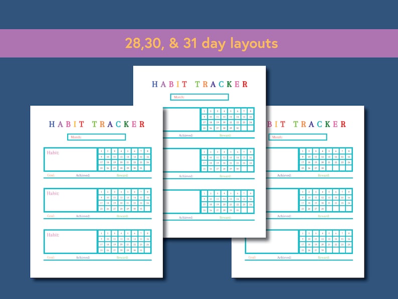 Printable Habit Tracker Colorful Planner Goal Tracker - Etsy