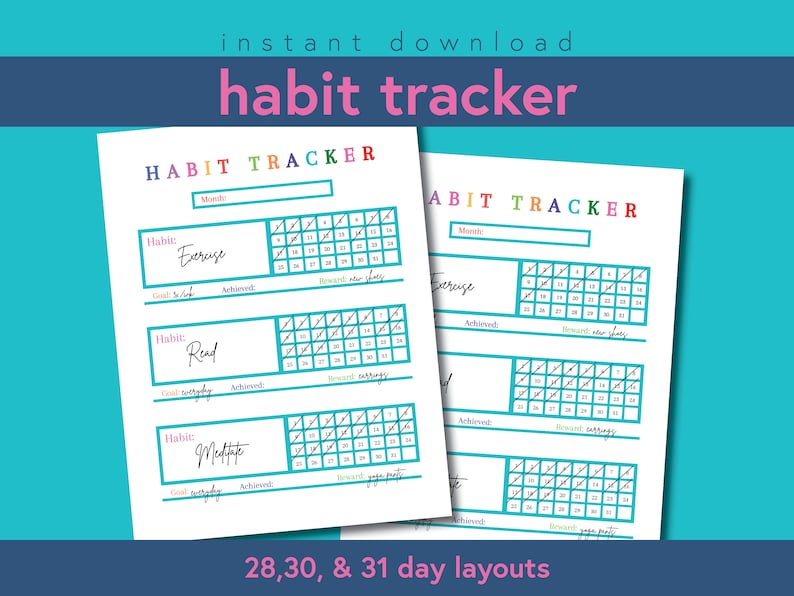 Printable Habit Tracker Colorful Planner Goal Tracker - Etsy