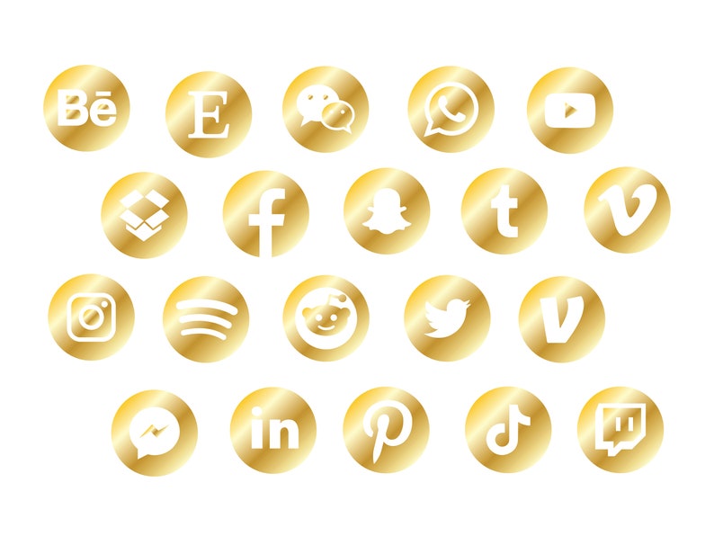 Gold Social Media Icons, Website Icons, Social Sharing Icons, Black and ...