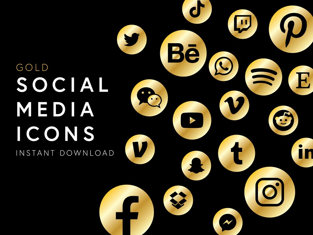 Gold Social Media Icons, Website Icons, Social Sharing Icons, Black and ...