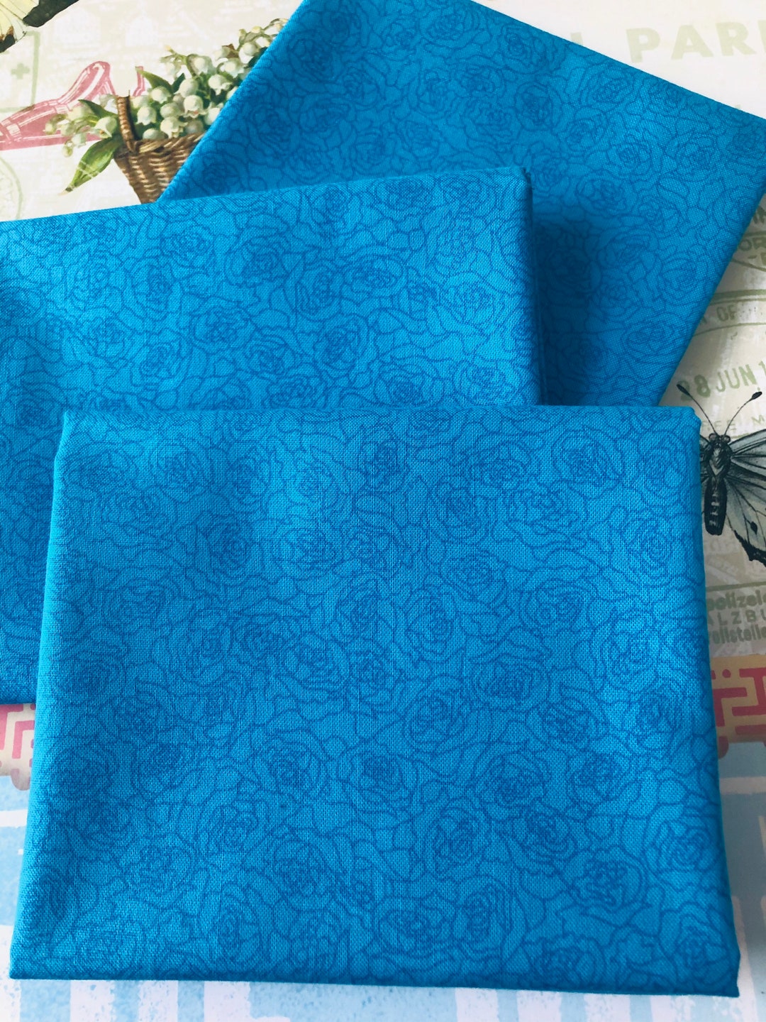 Turquoise Blue Cotton Fat Quarters Vintage Hoffman Fabrics Destash ...