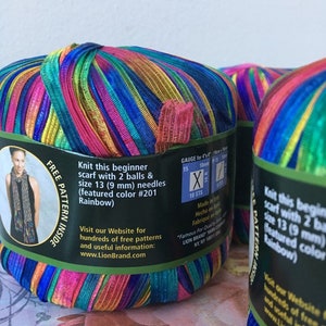 Rainbow Incredible Ribbon Yarn Lion Brand Yarn Specialty Yarn Novelty ...