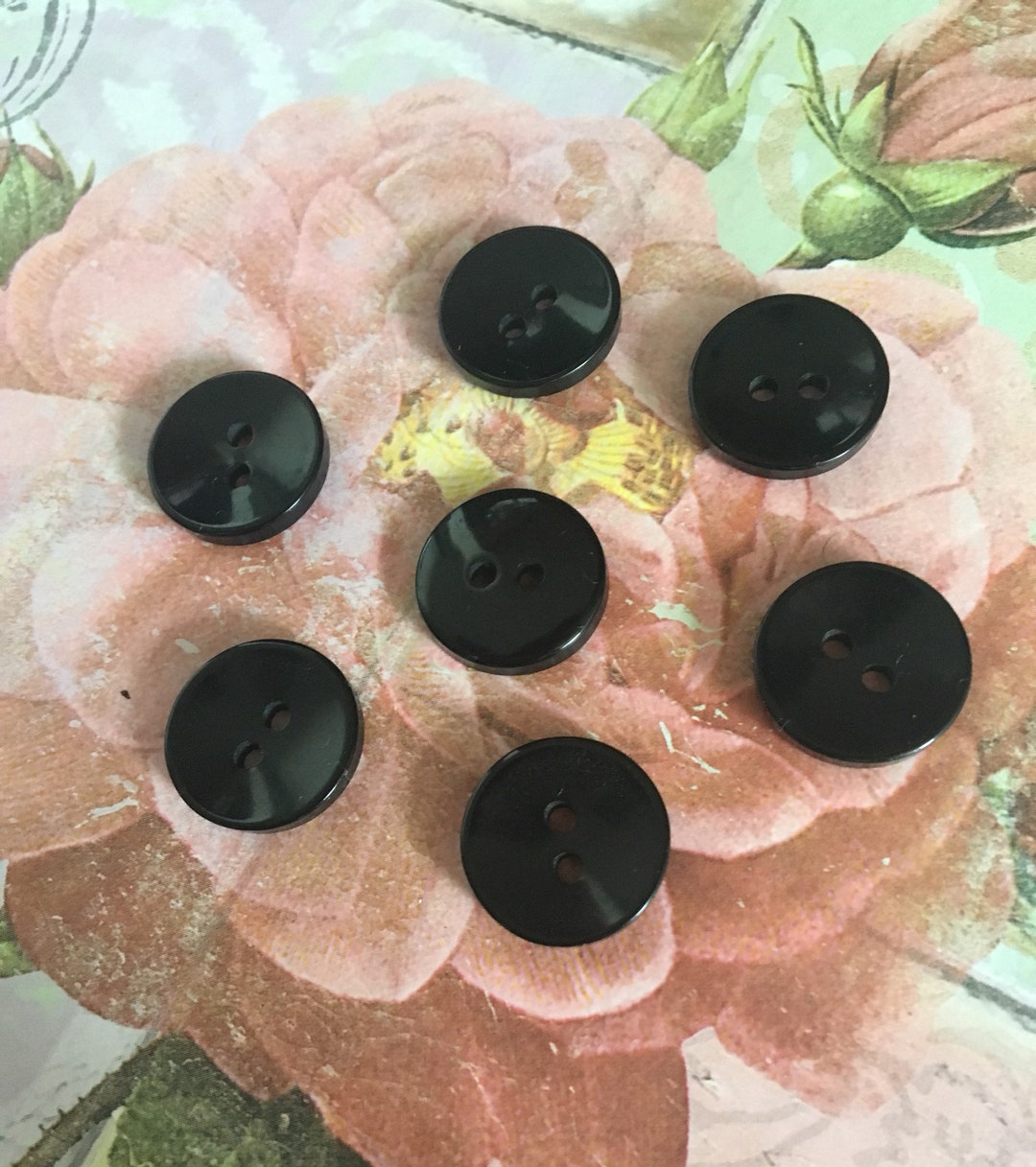 7 Black 5/8" Round Plastic Buttons, Dressy Buttons, Black Plastic Round ...
