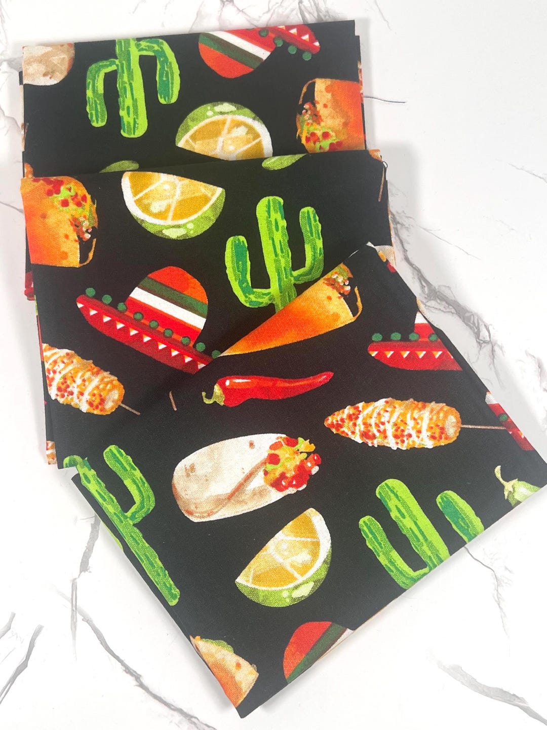 100% Cotton Quilt Fabric - Tacos and Cacti Dark Gray Fat Quarter, David ...