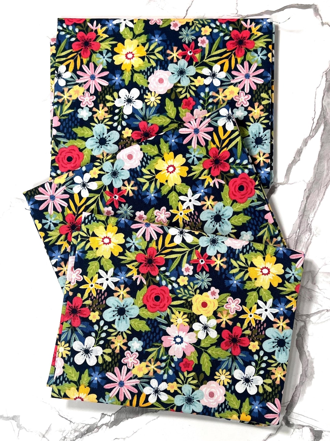 Navy Floral Cotton Fat Quarter: Singer Quilting Fabric - Etsy