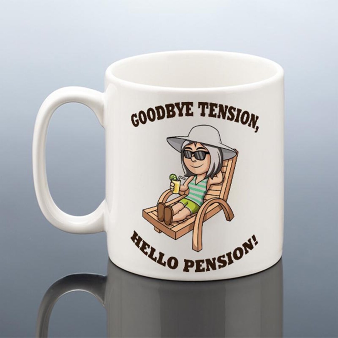 HELLO PENSION MUG Happy Retirement Cup for Her Retirement Gift Fun Work ...