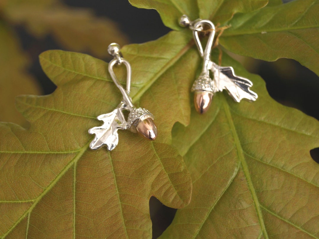 Oak Leaf & Acorn Earrings | Handmade in Sterling Silver With Solid 9K ...