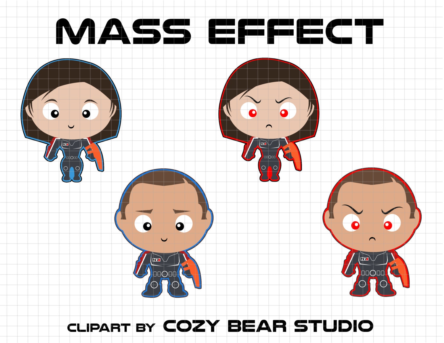 Mass Effect Commander Shepard Funko Pop Clipart: Femshep & Maleshep ...