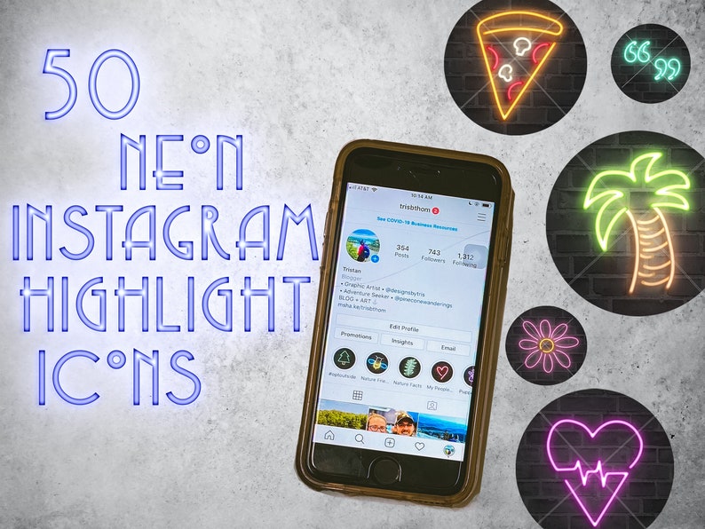 50 Neon Instagram Highlight Covers Instagram Story Graphics Social ...