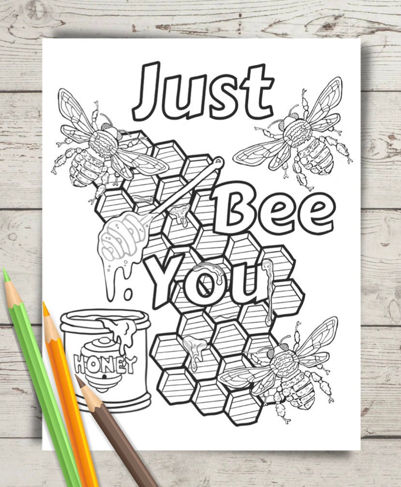 Just Bee You Coloring Page, Digital Download, Bee Hive, Honey Comb ...