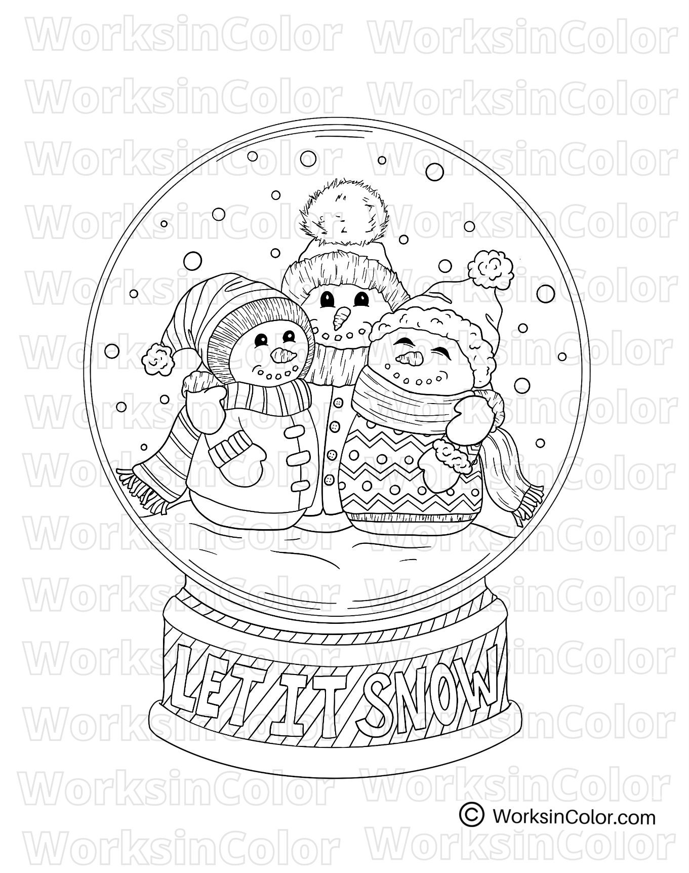 Three Christmas Snow Globe Coloring Pages, Digital Download, Snowmen ...