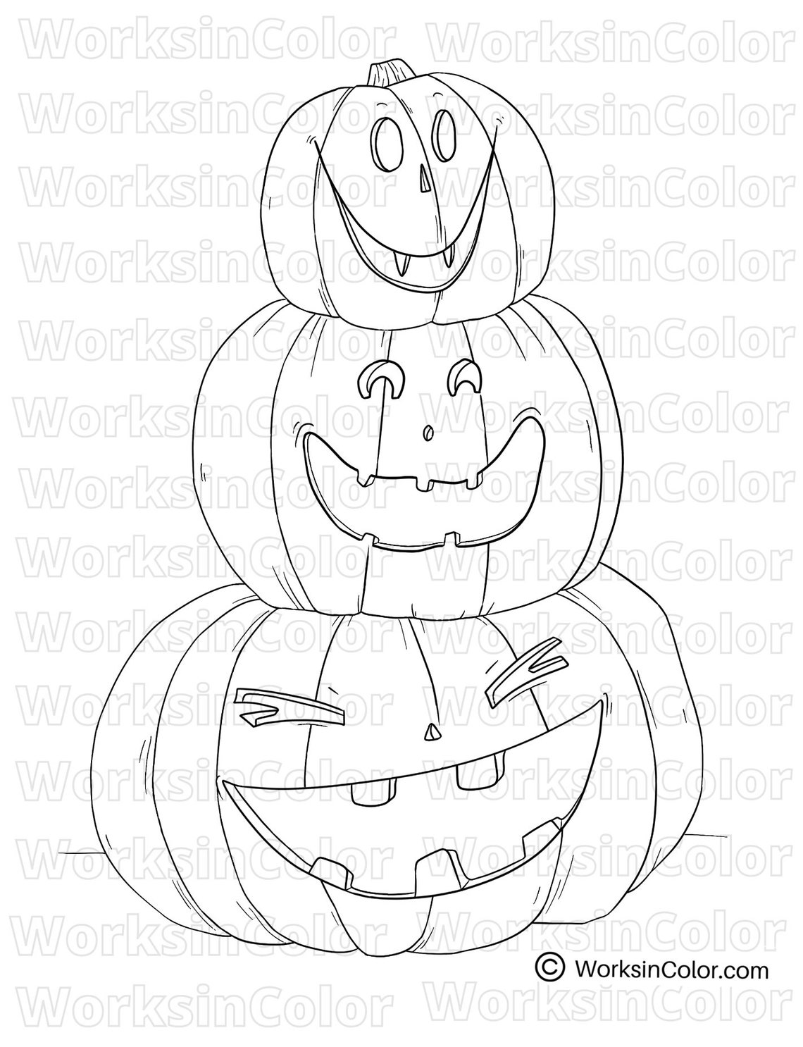 Cute Jack O’lantern Coloring Pages, Digital Download, Pumpkin Coloring ...
