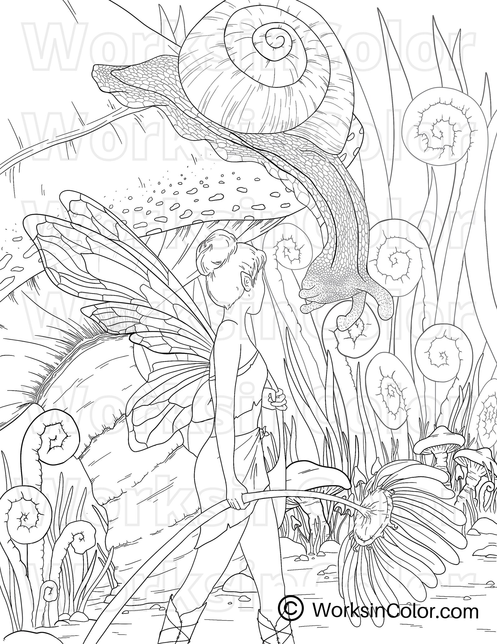 Foraging Fairy Adult Coloring Page, DIGITAL DOWNLOAD, Fantasy Themed ...