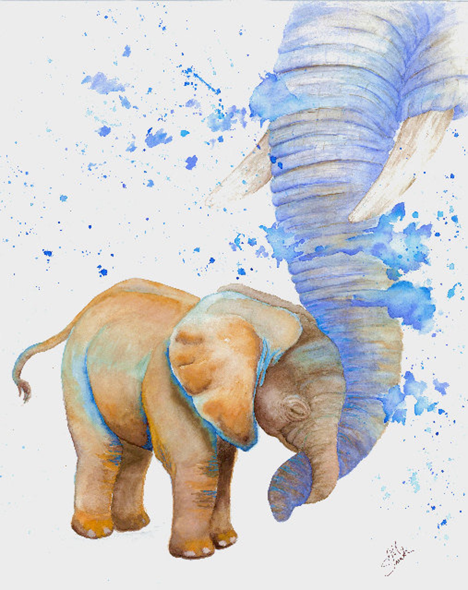 Watercolor Mother and Baby Elephant Glicee Print Unframed A - Etsy