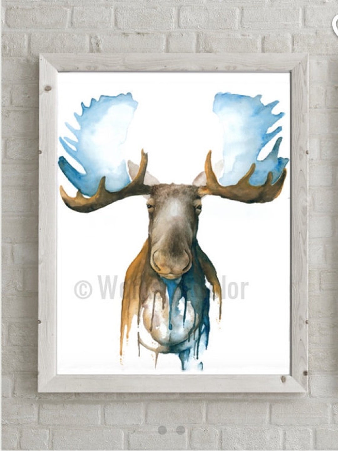 Abstract Moose Watercolor Glicee Print Unframed, Moose Head, Antlers ...