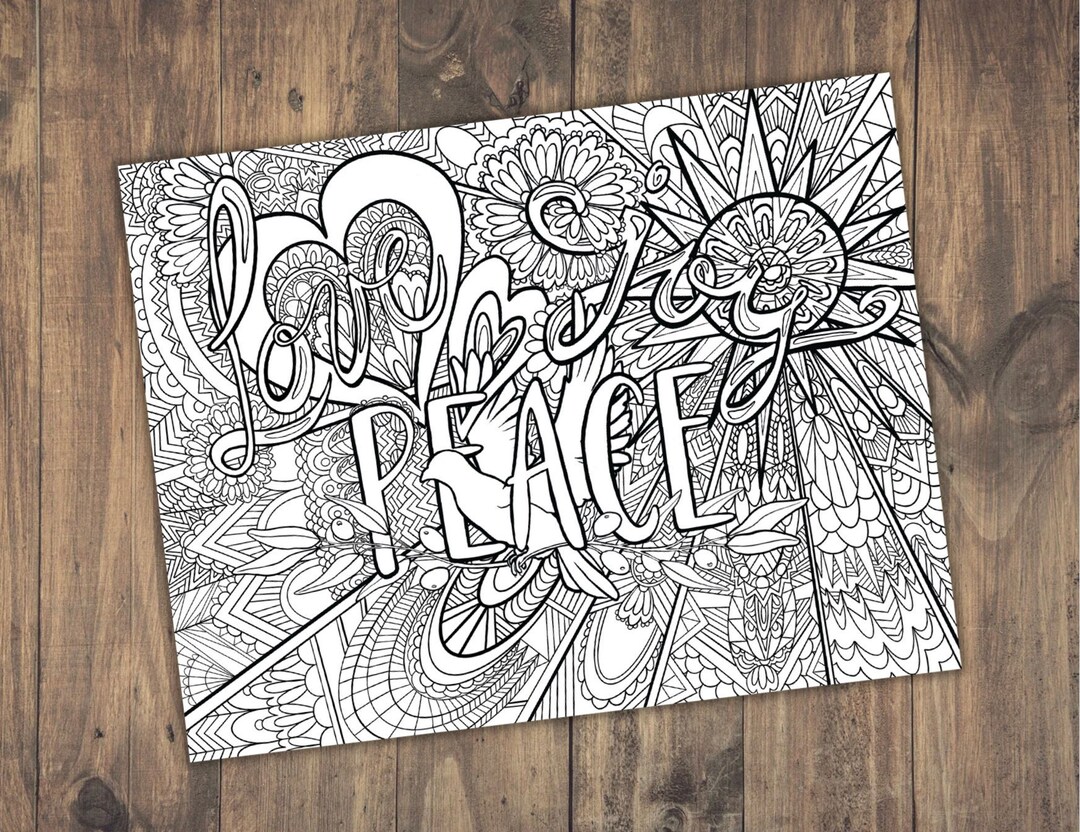Detailed Adult Coloring Page, DIGITAL DOWNLOAD, Printable Love, Joy ...