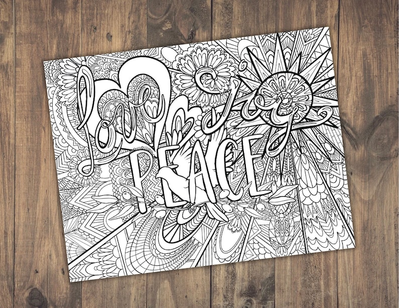 Detailed Adult Coloring Page, DIGITAL DOWNLOAD, Printable Love, Joy ...