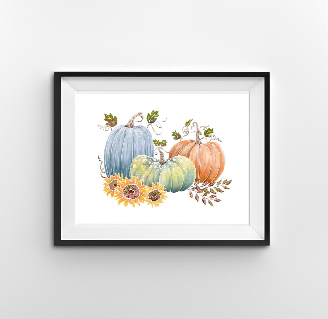 Fall Pumpkins and Sunflower Print, Digital DOWNLOAD, Autumn Wall Art ...