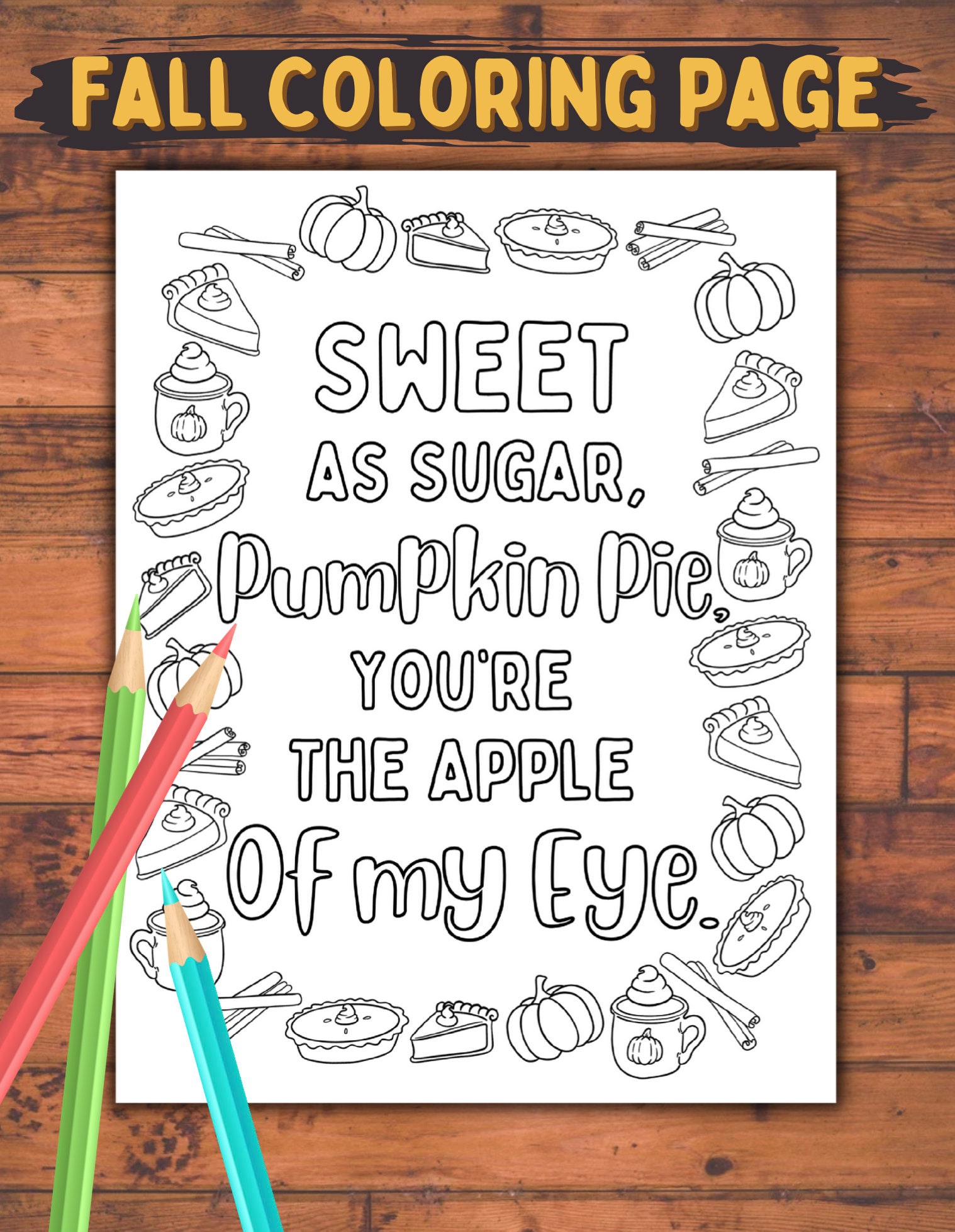 Fall Poem Coloring Page, Digital Download, Sweet as Sugar, Pumpkin Pie ...