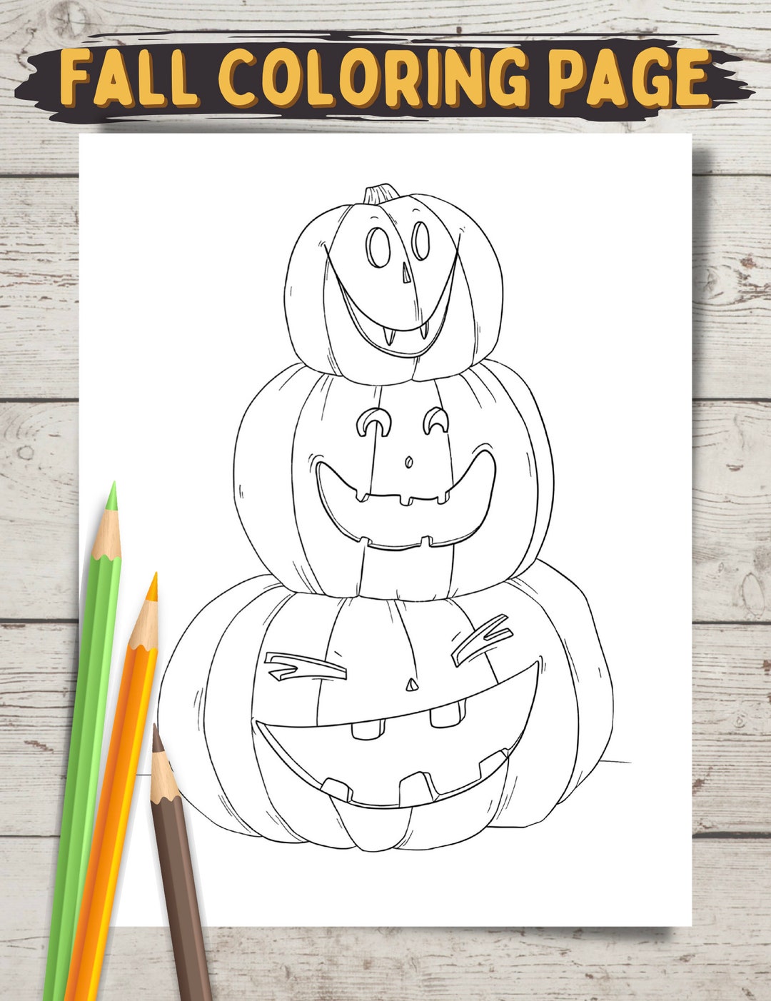 Halloween Coloring Page, Stacked Jack-o-lanterns, Pumpkin Snowman ...