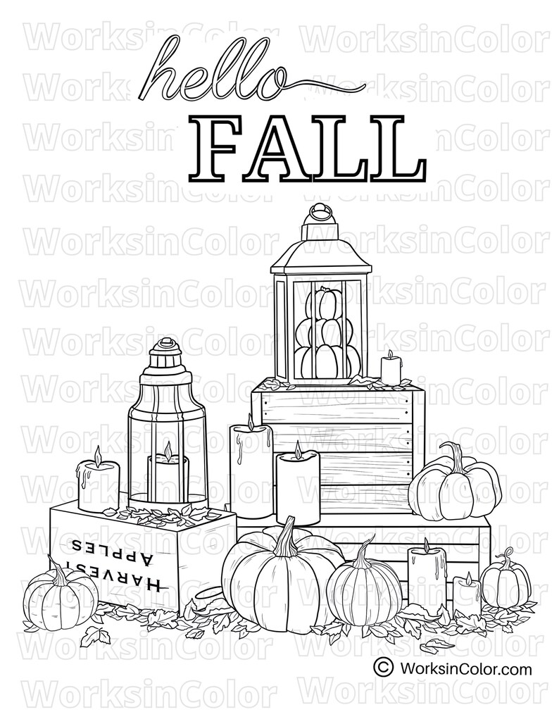 Fall Coloring Assortment, DIGITAL DOWNLOAD, Autumn Coloring Pages ...