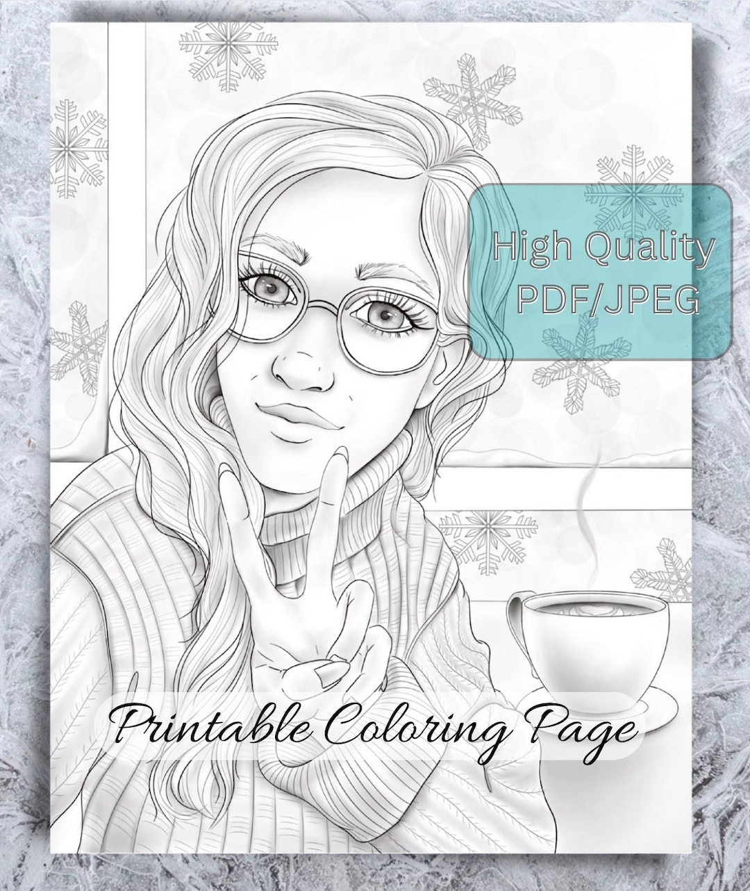 Winter Printable Gray Scale Coloring Page, Girl at a Coffee Shop ...