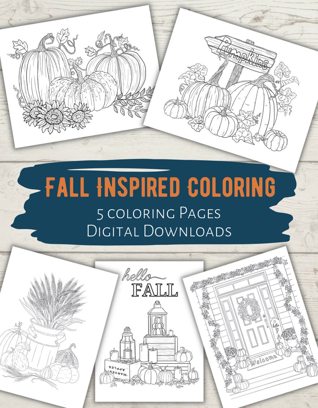 Fall Coloring Assortment, DIGITAL DOWNLOAD, Autumn Coloring Pages ...