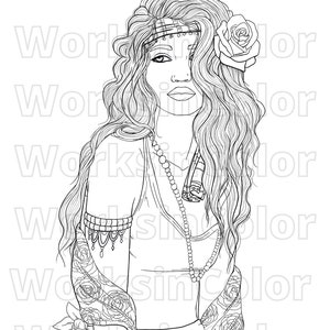 2 Printable PDF Adult Coloring Pages, Beautiful Gypsy Portrait ...