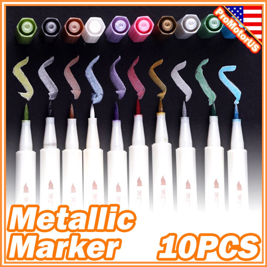 Set of 10 Colors Assorted Metallic Markers Pens Fine Point Sheen ...