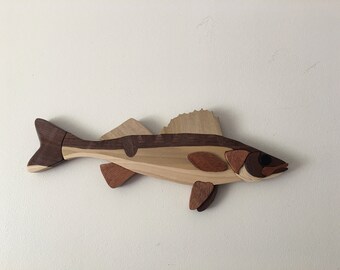 Walleye Fish Intarsia Wall Hanging, Wooden Fish Carving, North American ...
