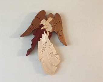 Wooden Wall Art, Handmade Gift, Angel Intarsia. Beautiful Angel Wall ...